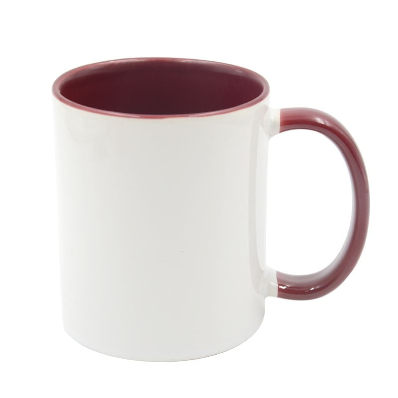 11oz Inner and Handle Colour Mug Maroon with mug box – SubliBlanks Ltd